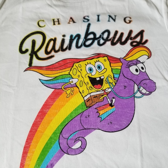 Love Tribe | Tops | Womens Spongebob Chasing The Rainbow Tshirt | Poshmark
